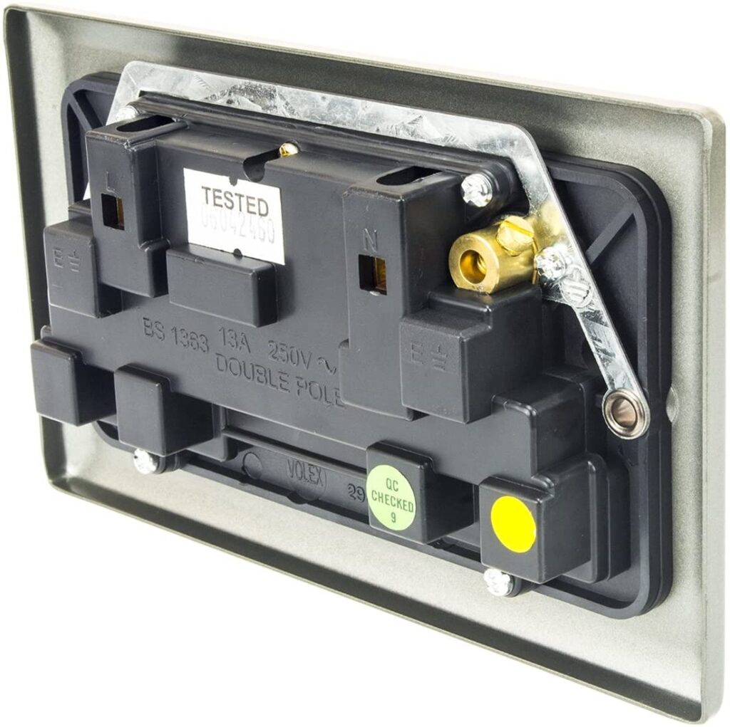 Volex 13A Double Switched Socket Double Pole w/ Brush Metal Front Plate ...