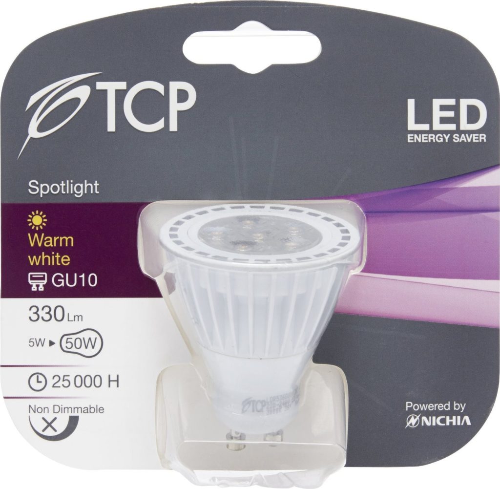 TCP 5W GU10 LED Bulb Warm White 330lm 40W-50W Halogen (pack size ...