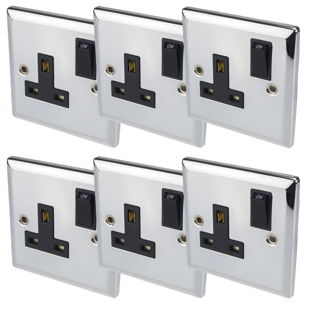 Volex 13A Switched Wall Socket 1 Gang w/ Beautiful Chrome Metal Plate ...